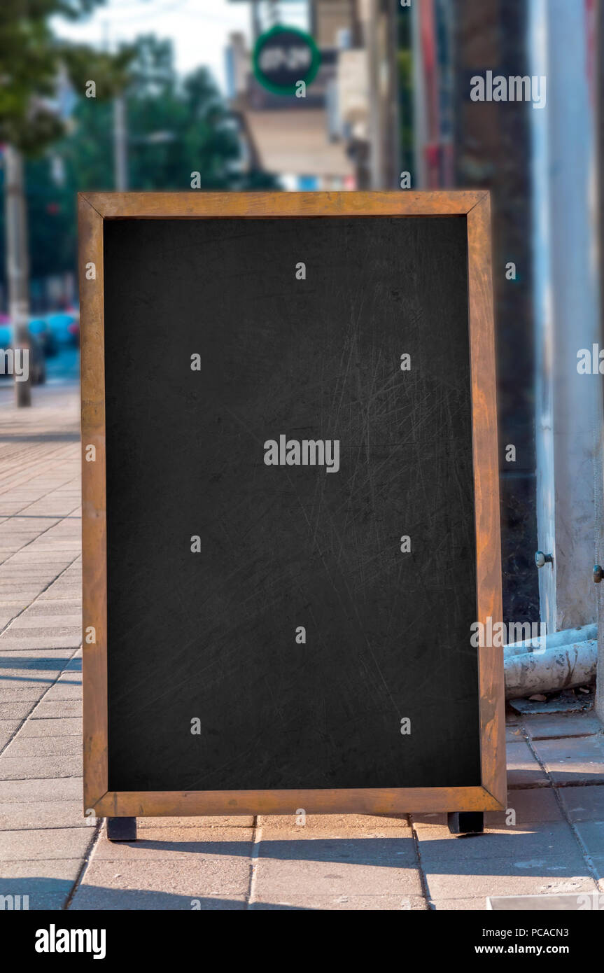 Sidewalk cafe empty blackboard on street Stock Photo - Alamy