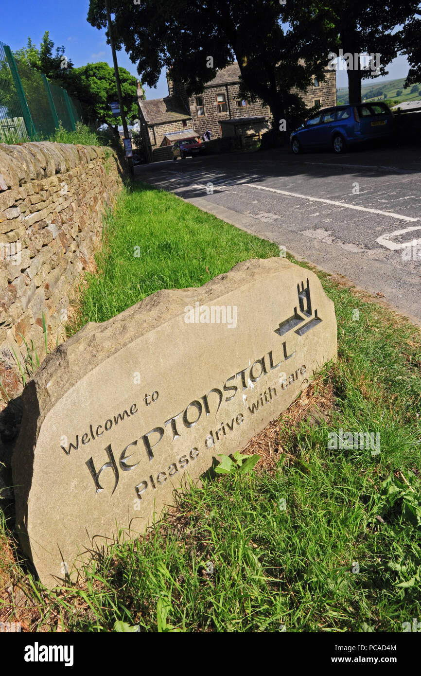 Sign at entrance to Heptonstall village Stock Photo - Alamy
