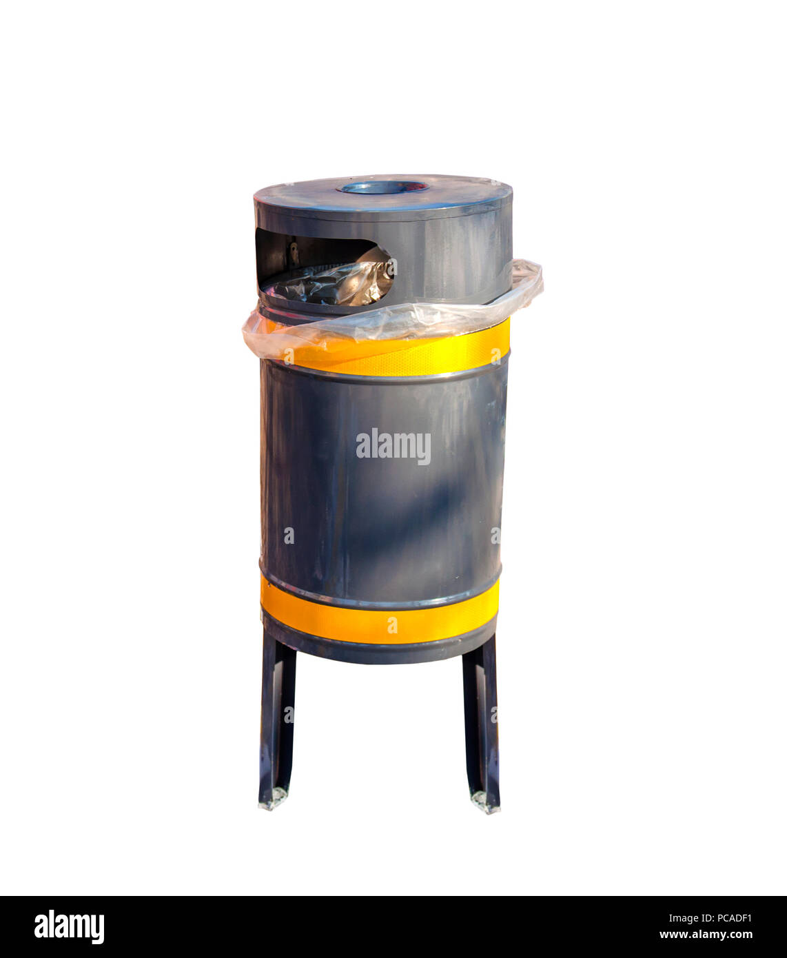 Gray metallic trash can isolated on white background Stock Photo - Alamy