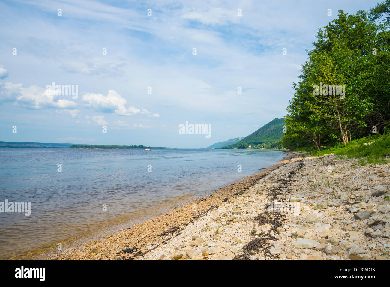 view of the Zhiguli mountains and the Volga river in the Samara region ...