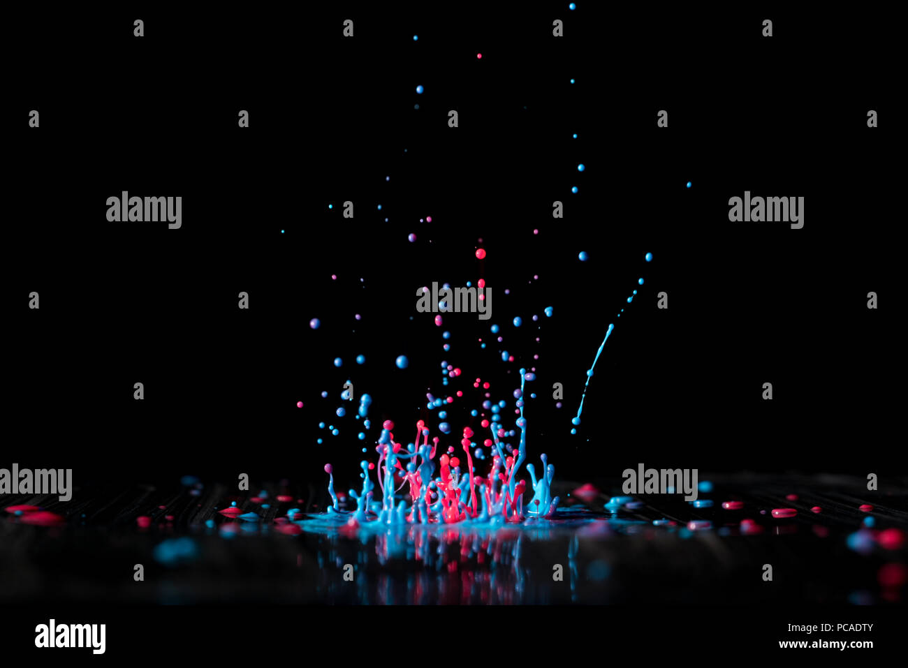 Abstract sculptures of colorful splashes of paint. Dancing liquid on a ...