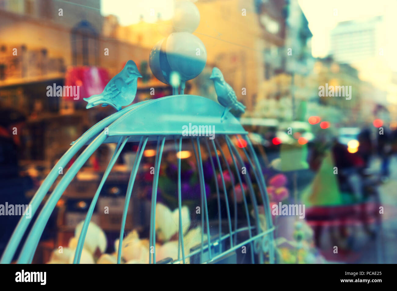 Decorative cell with two silhouettes of birds in the window with a ...