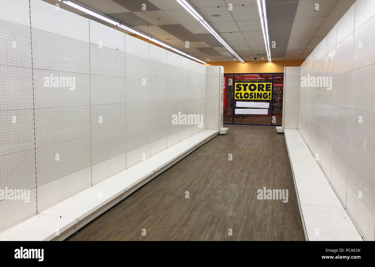 A general view of an empty Poundland store with empty shelves. The ...