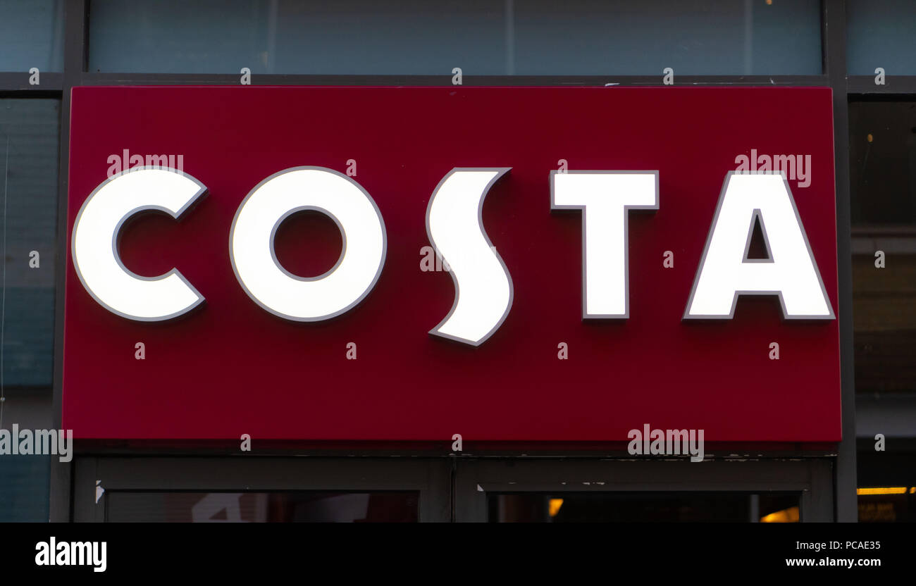 A Costa Coffee shop sign logo on the high street Stock Photo - Alamy