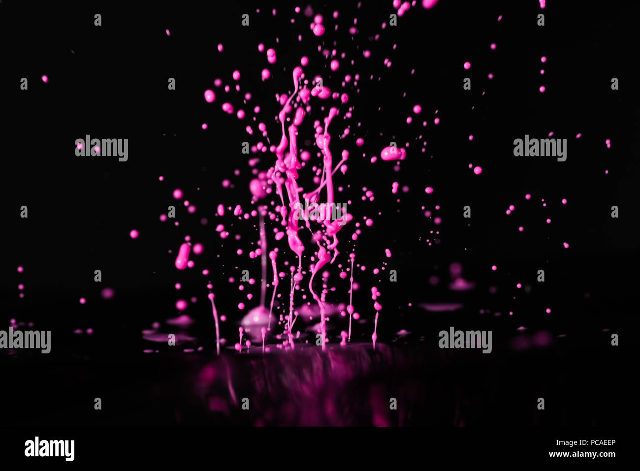 Magenta, pink paint, ink splash on black background Stock Photo - Alamy