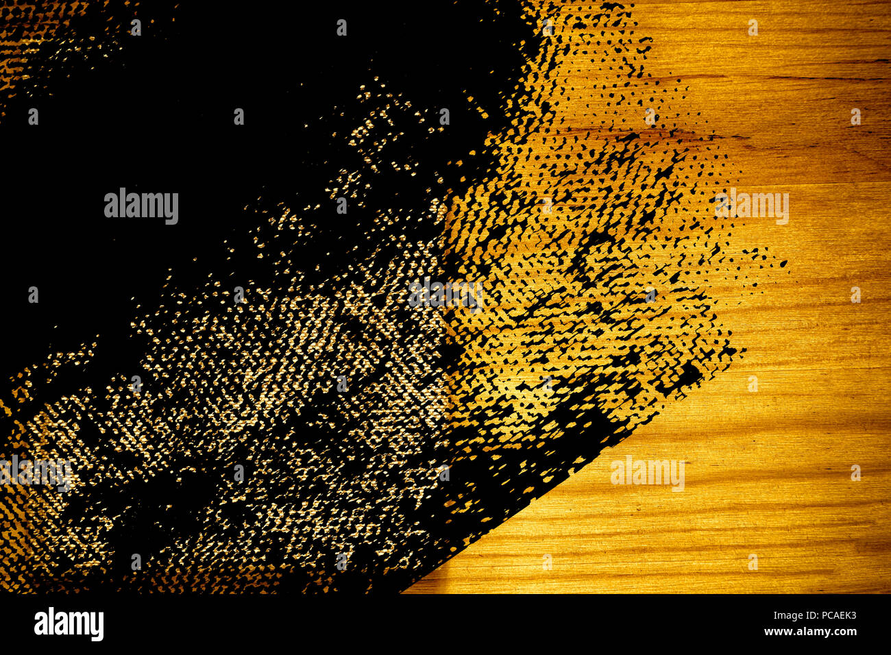 Ultra yellow Postcard sample, linen fabric surface on wooden table with ...