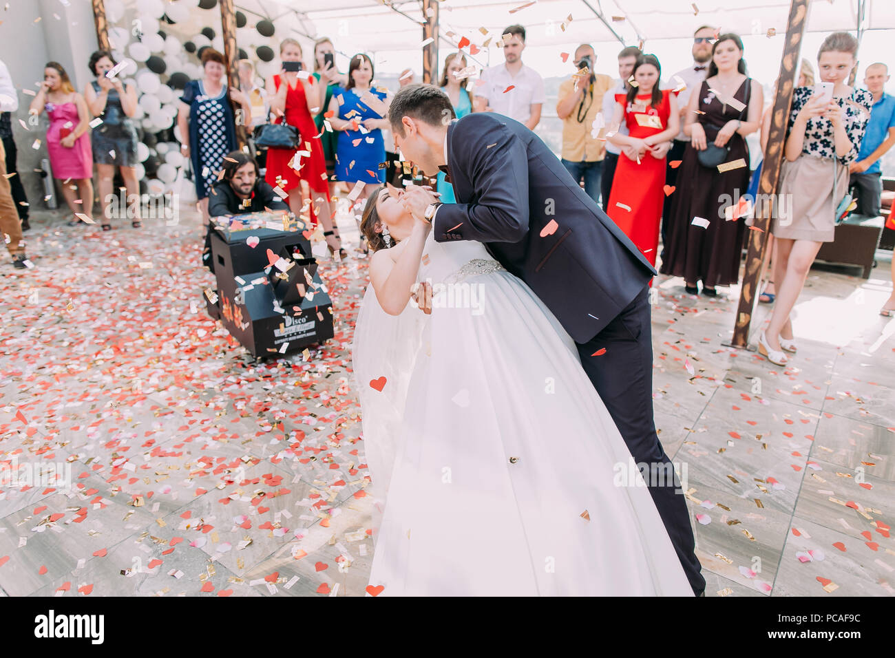Romantic first dance of happy newlyweds Stock Photo - Alamy