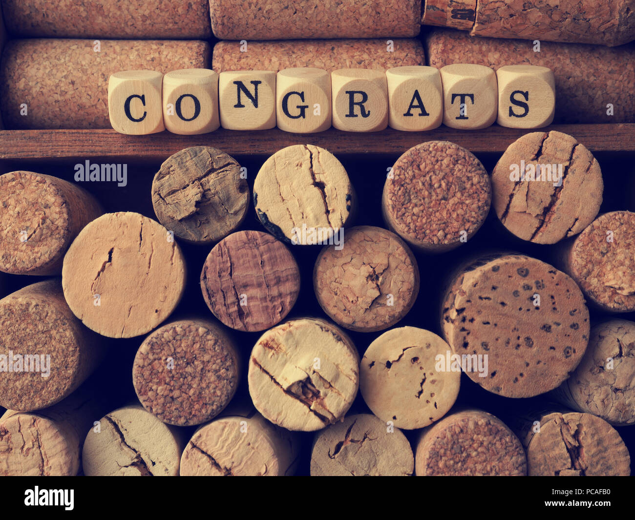 The word congrats with bottle cork in a wooden box Stock Photo - Alamy
