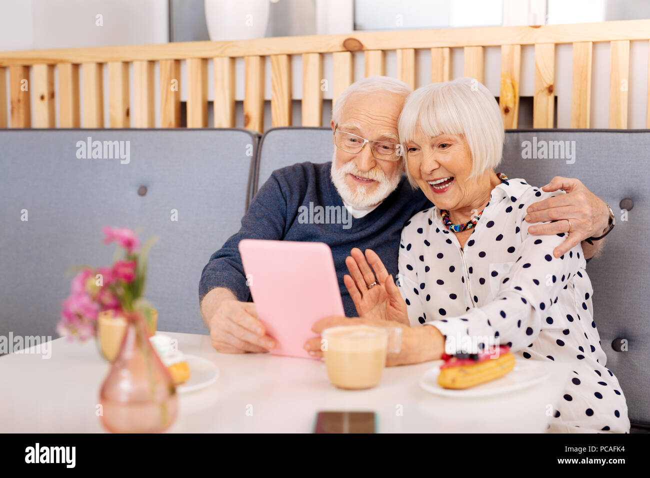 Joyful senior couple making online call Stock Photo - Alamy