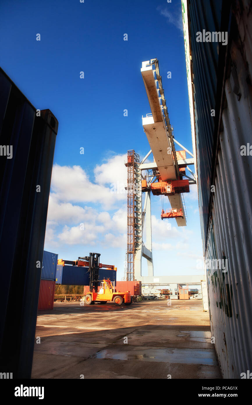 Loading and unloading of containers in the port with the help of cranes ...
