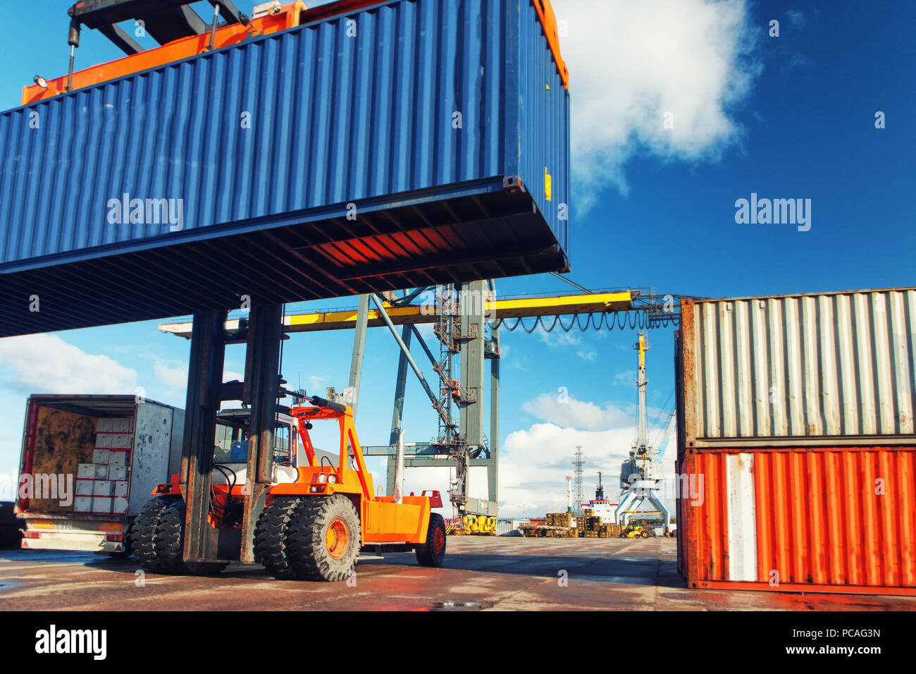 Loading and unloading of containers crane truck and special truck in ...