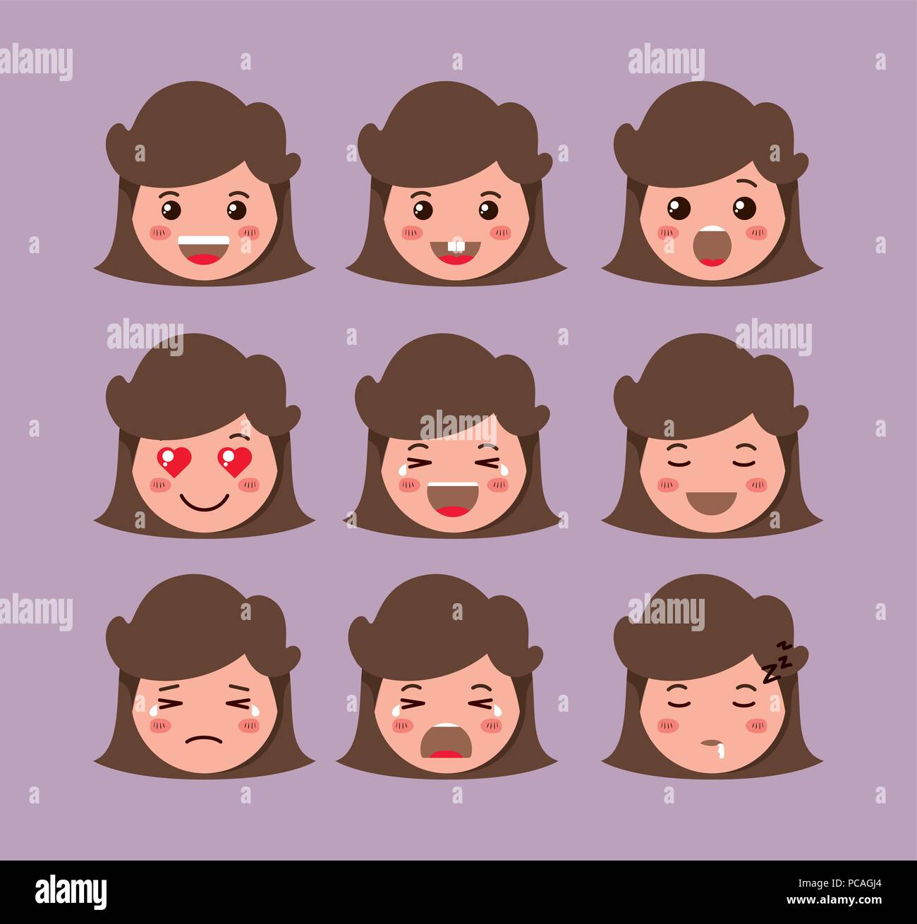 little girls emoticon set kawaii characters Stock Vector Image & Art ...
