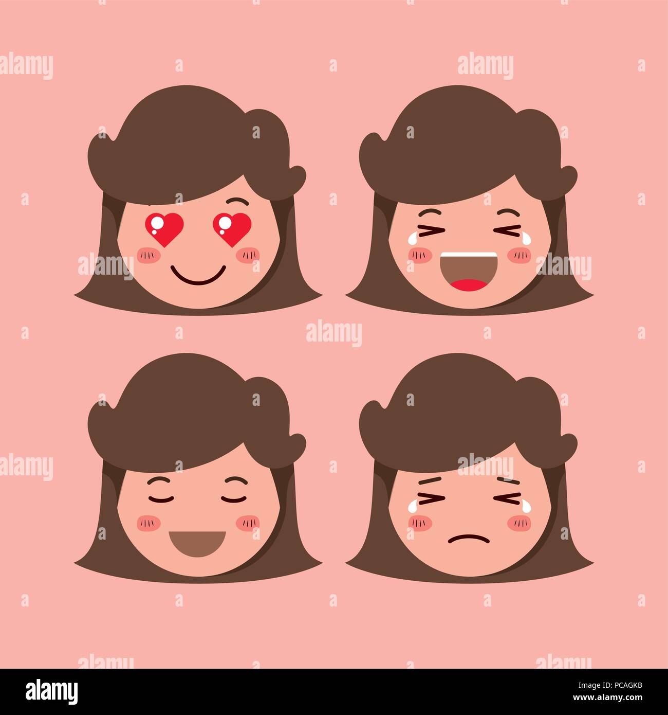 little girls emoticon set kawaii characters Stock Vector Image & Art ...
