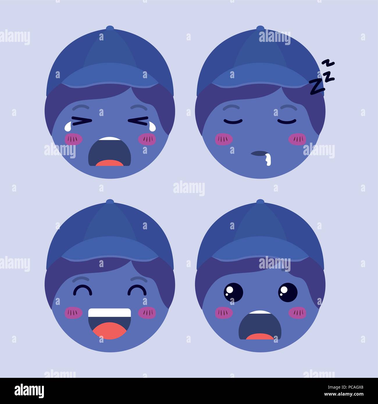 little blue boys emoticon set kawaii characters Stock Vector Image ...