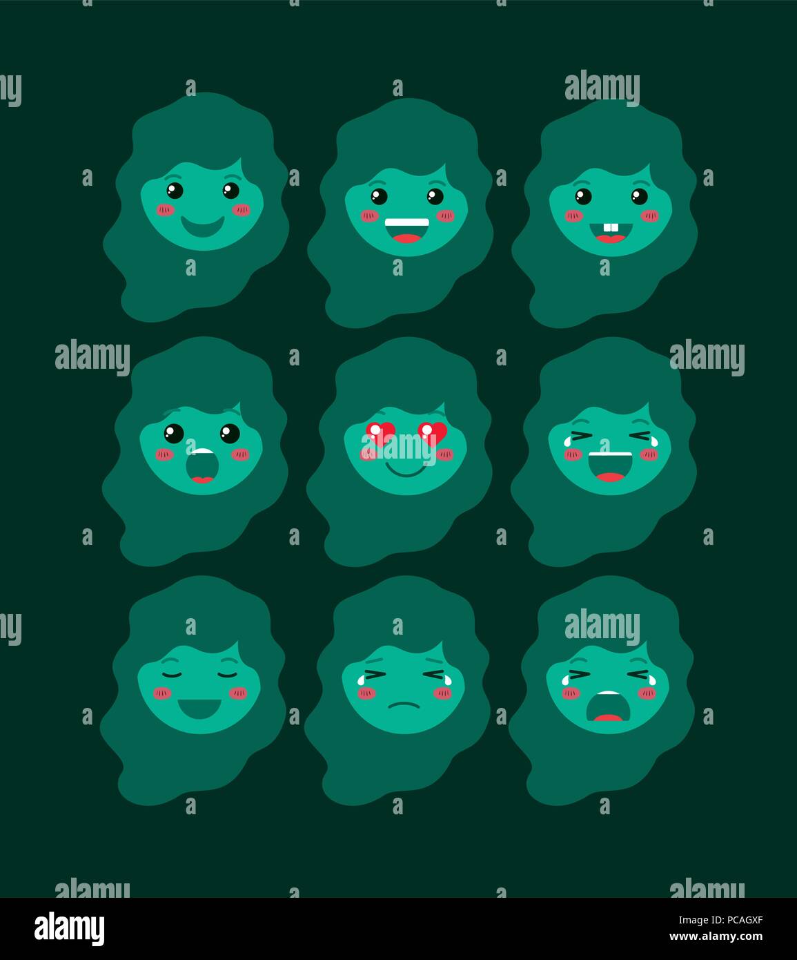 little green girls emoticon set kawaii characters Stock Vector Image ...