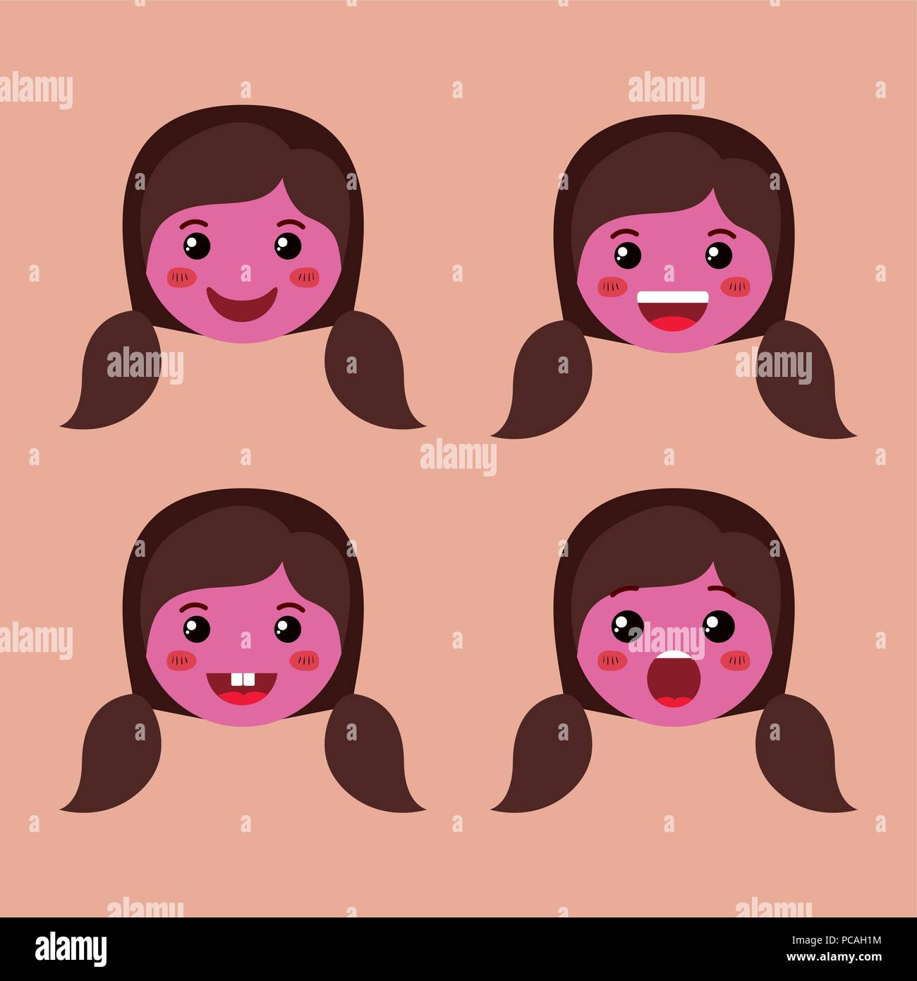 little purple girls emoticon set kawaii characters Stock Vector Image ...