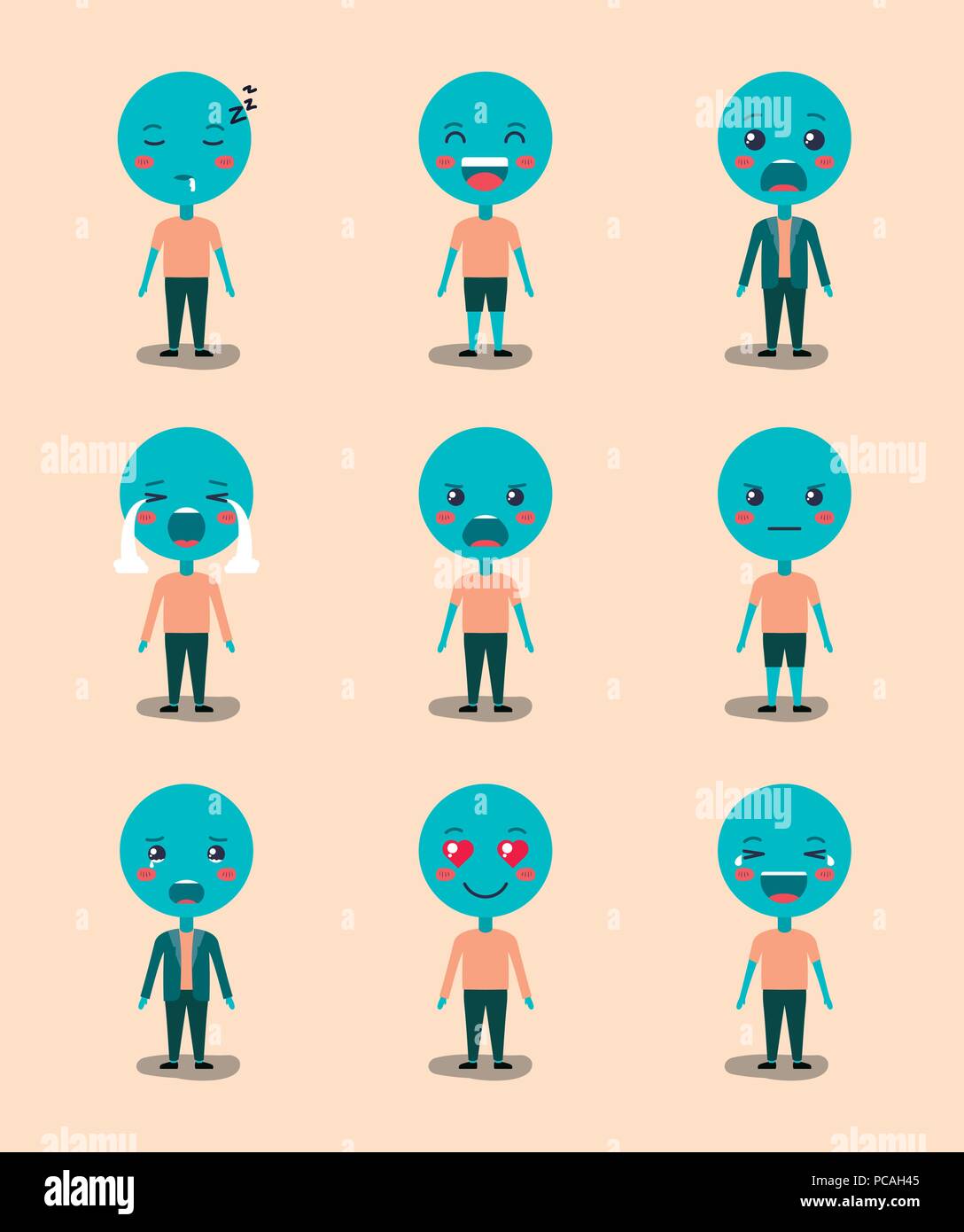 set blue emoticons kawaii characters Stock Vector Image & Art - Alamy