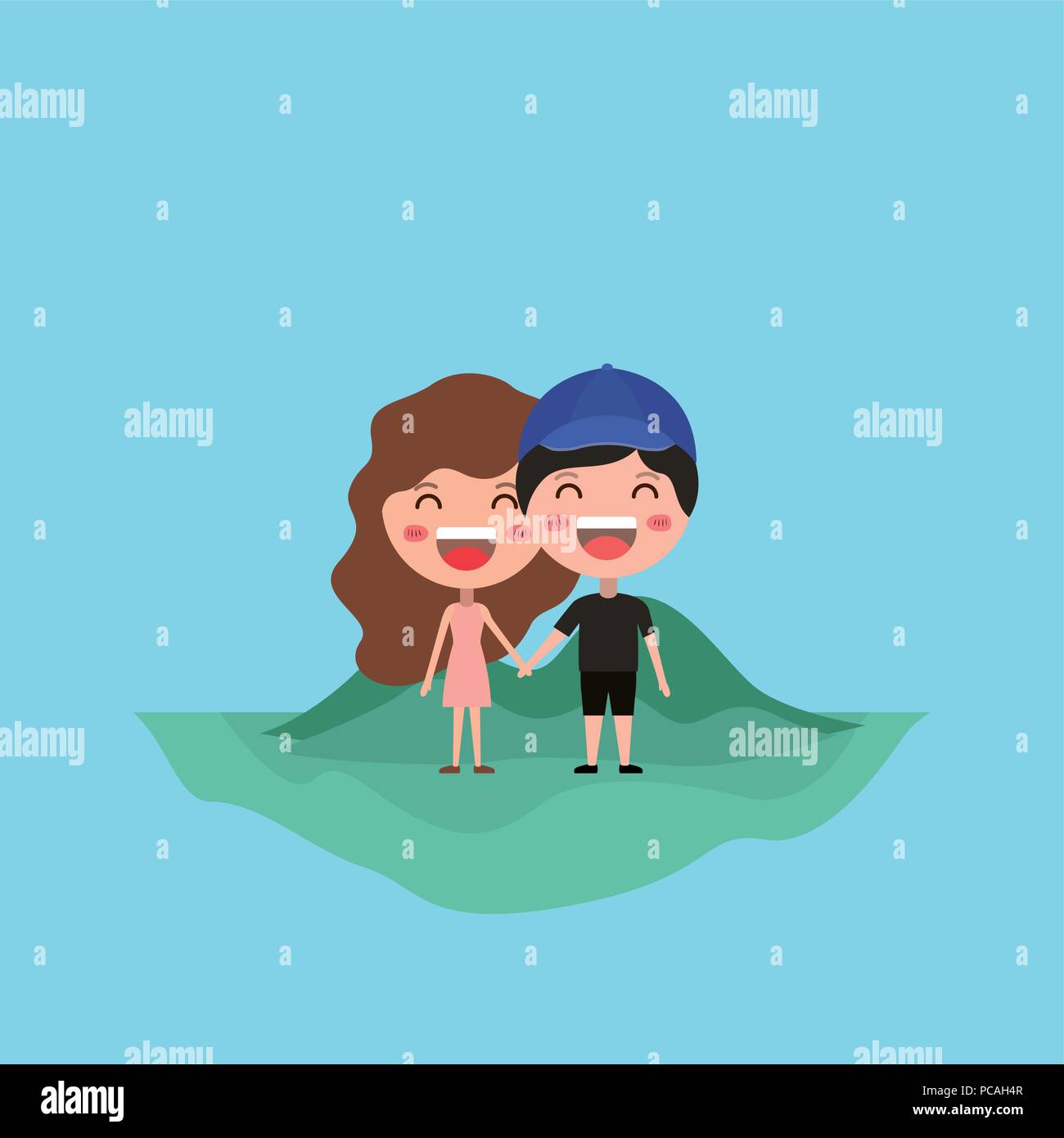 emoticons couple in the field kawaii characters Stock Vector Image ...