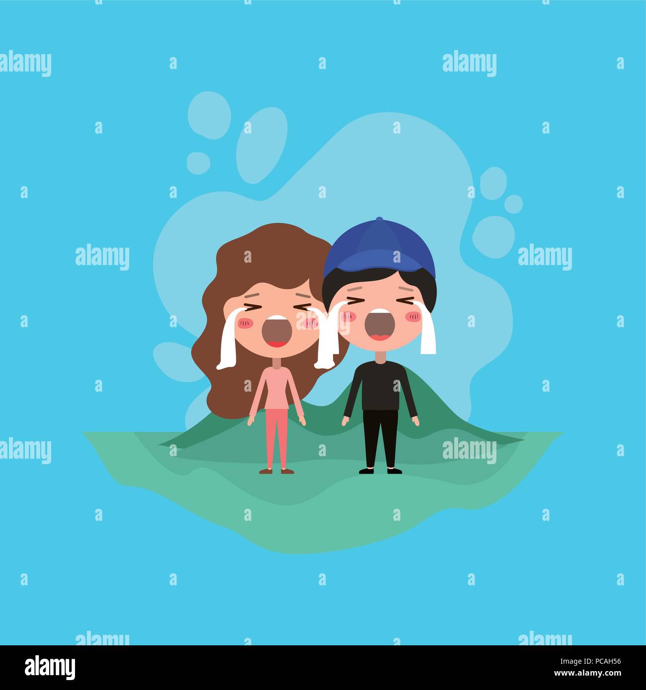 emoticons couple in the field kawaii characters Stock Vector Image ...