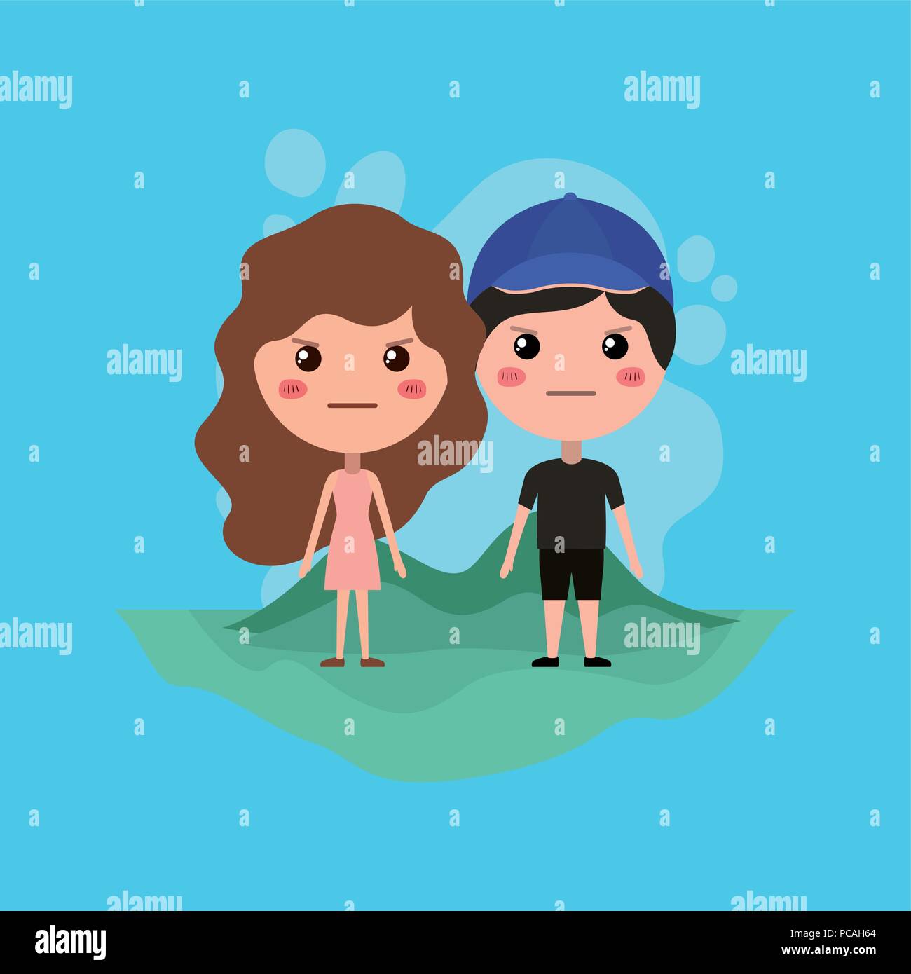 emoticons couple in the field kawaii characters Stock Vector Image ...