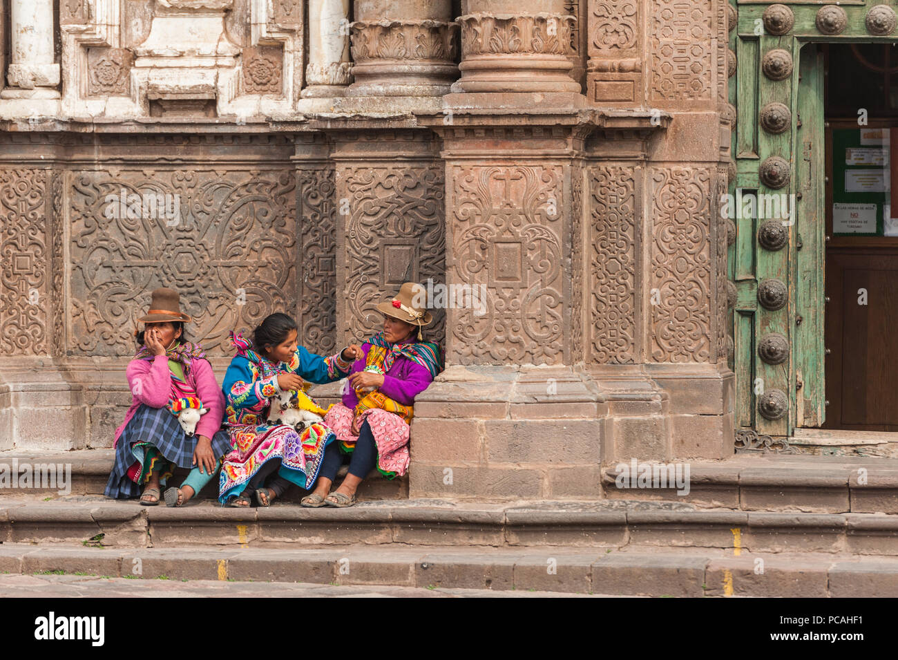April 21, 2014 - Cusco, Peru. Group of indigenous women posing with ...