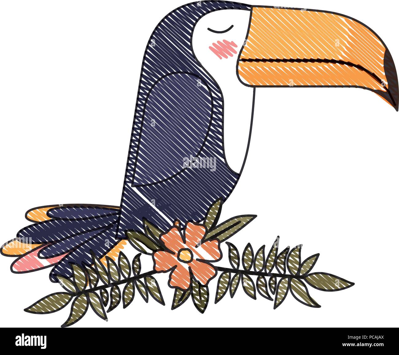 cute toucan with leafs and flowers crown Stock Vector Image & Art - Alamy