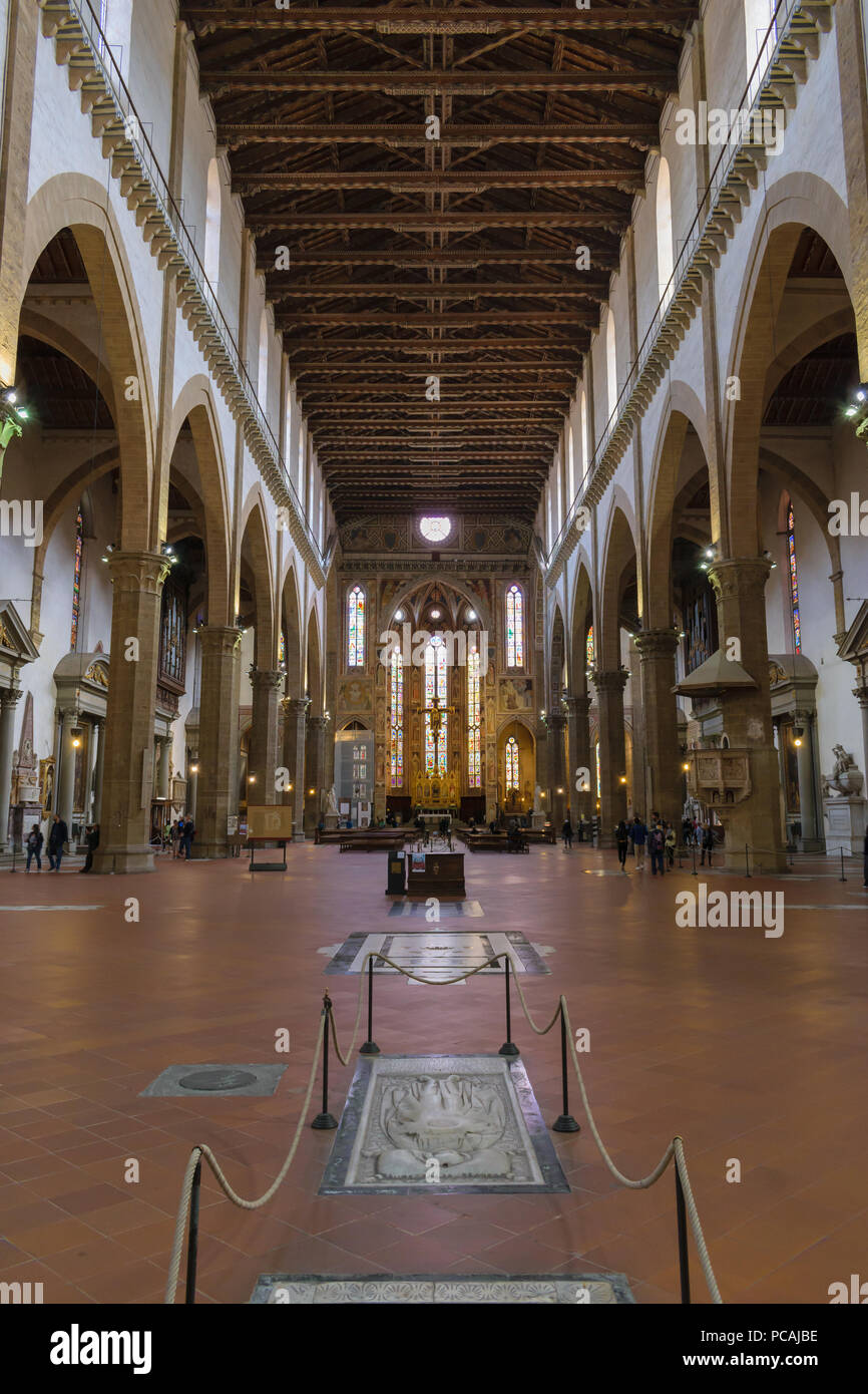 Florence, Italy - October 13 2017: Basilica di Santa Croce interior ...