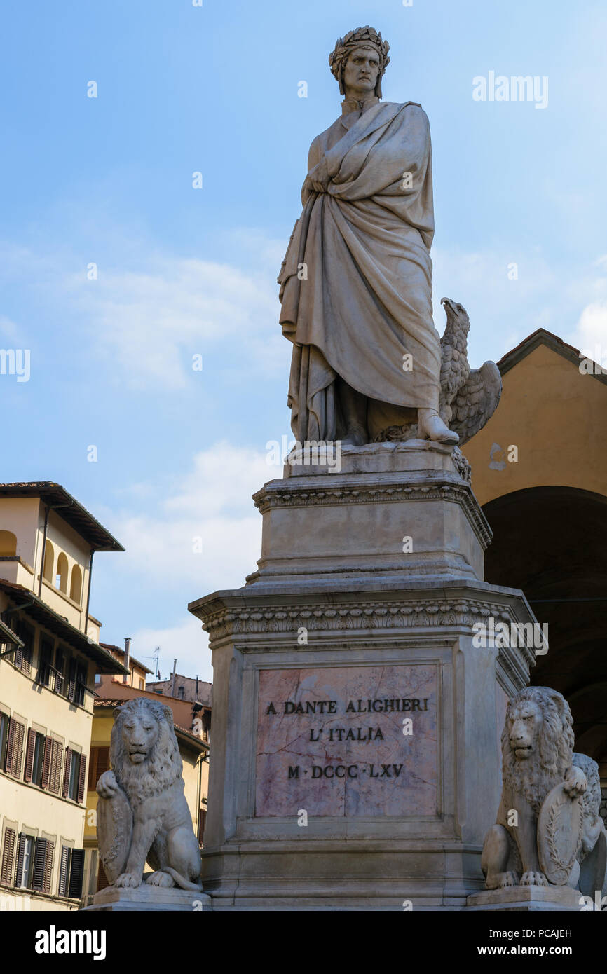 Dante Alighieri statue outside Basilica di Santa Croce, Florence, Italy ...