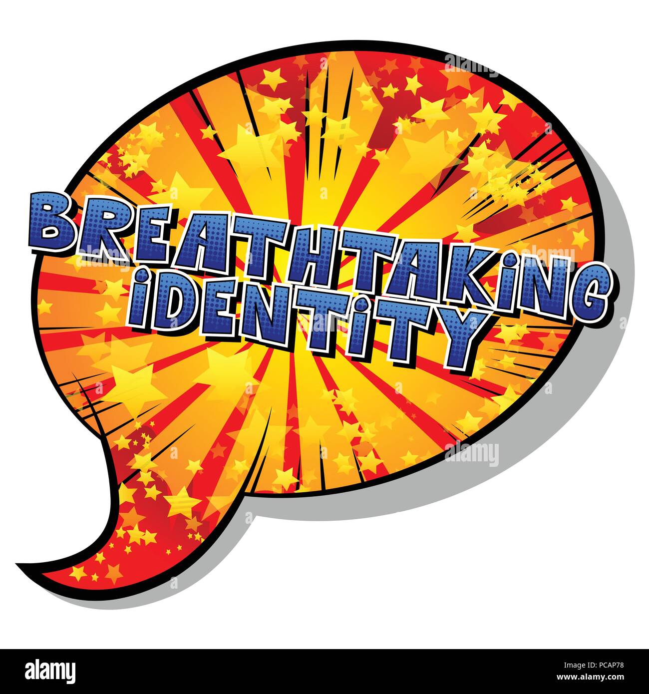 Breathtaking Identity - Comic book style word on abstract background ...
