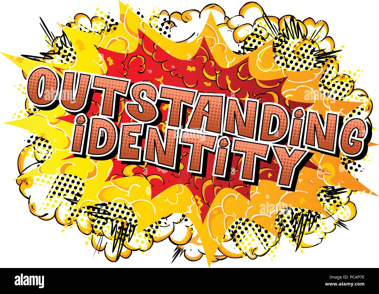 Outstanding Identity - Comic book style word on abstract background ...