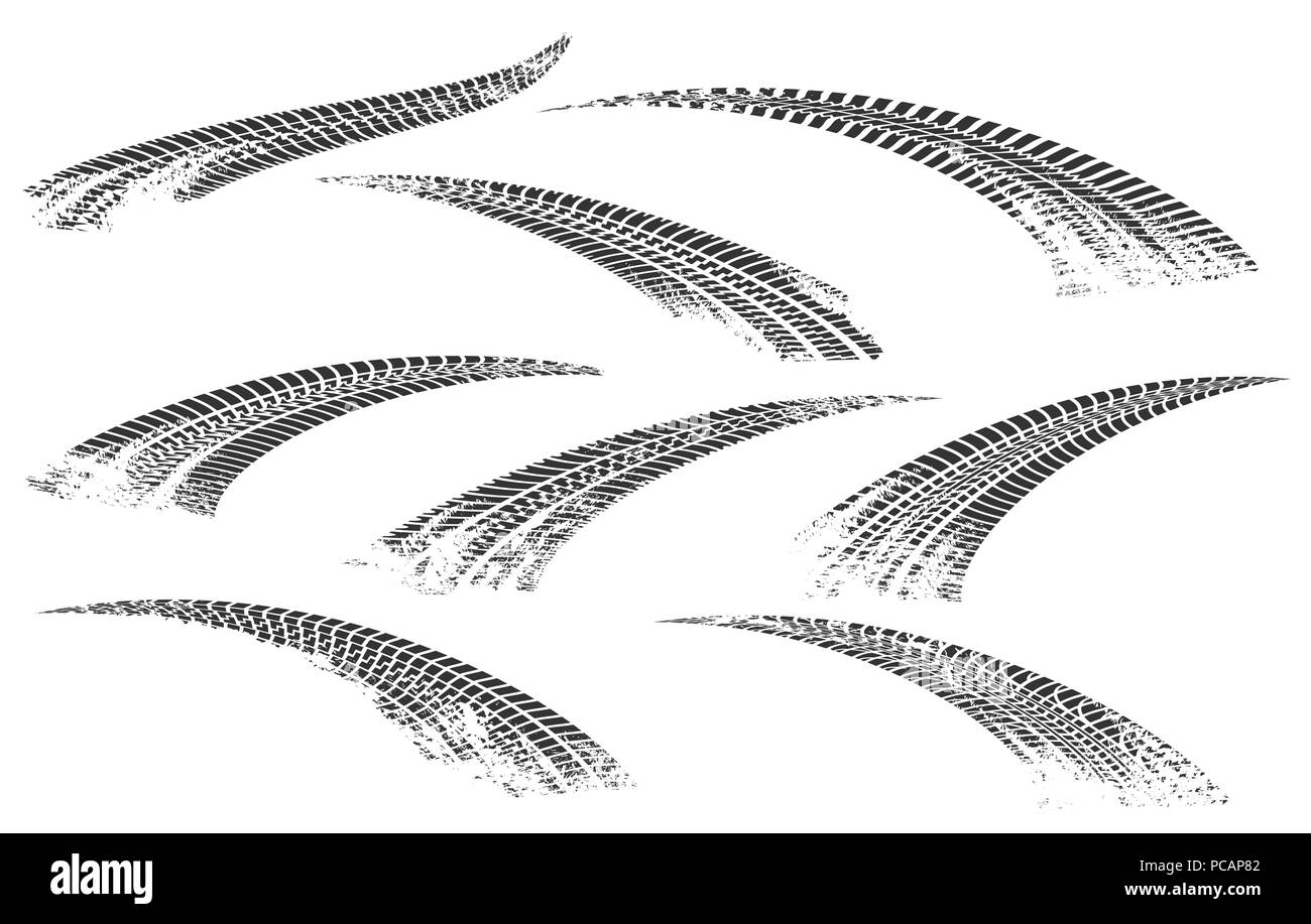 Car track marks. Dirt on white snow race tracks vector illustration ...