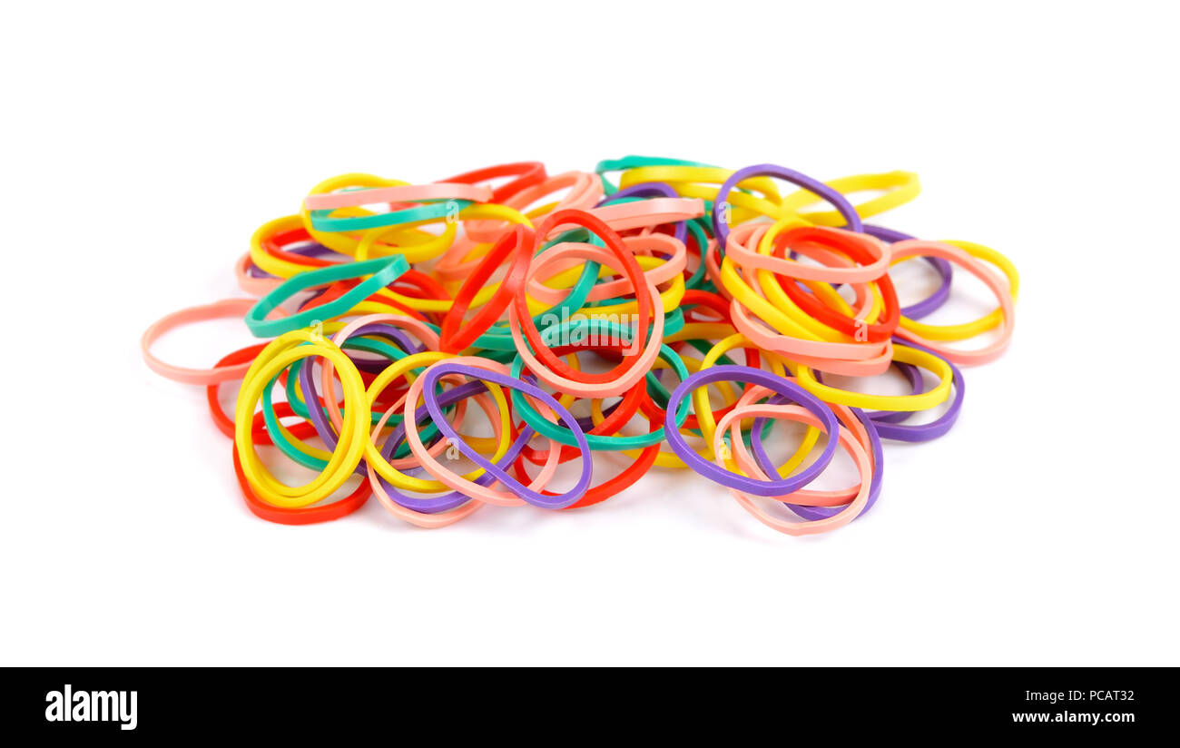Rubber band colors on a white background Stock Photo - Alamy