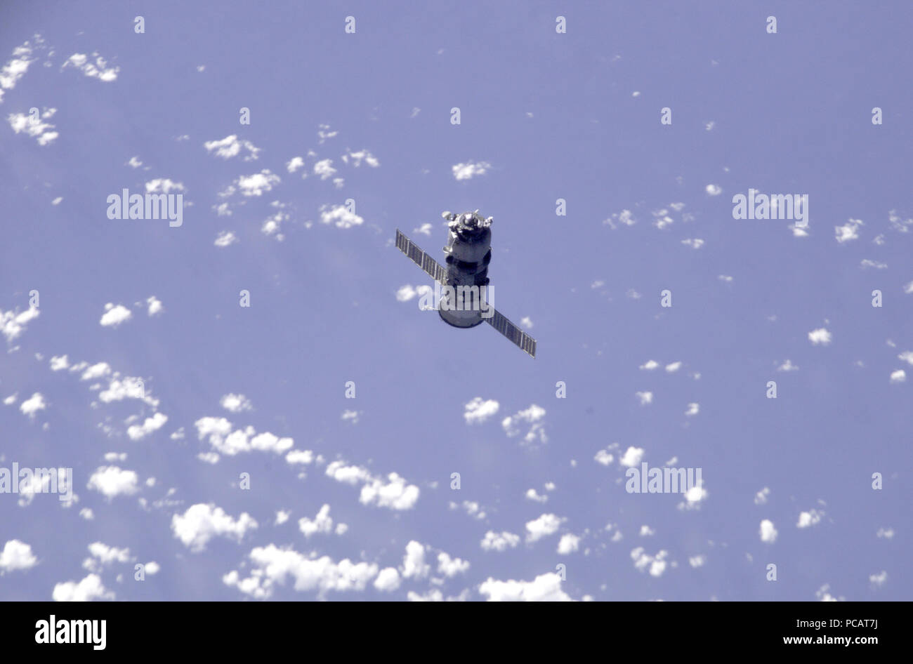 An unpiloted Progress 7 supply vehicle departs from the Zvezda Service ...