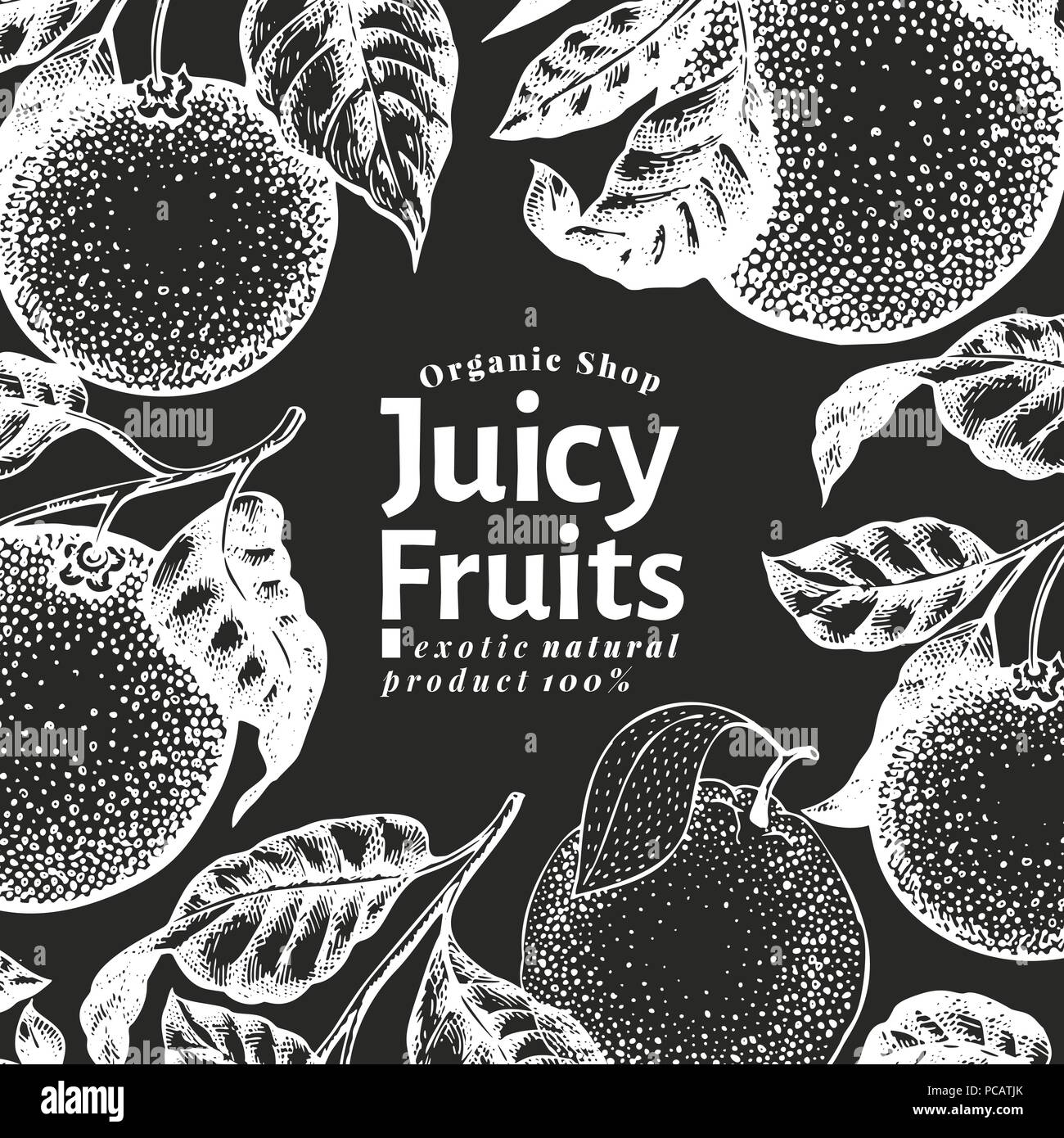 Orange fruit design template. Hand drawn vector fruit illustration on ...