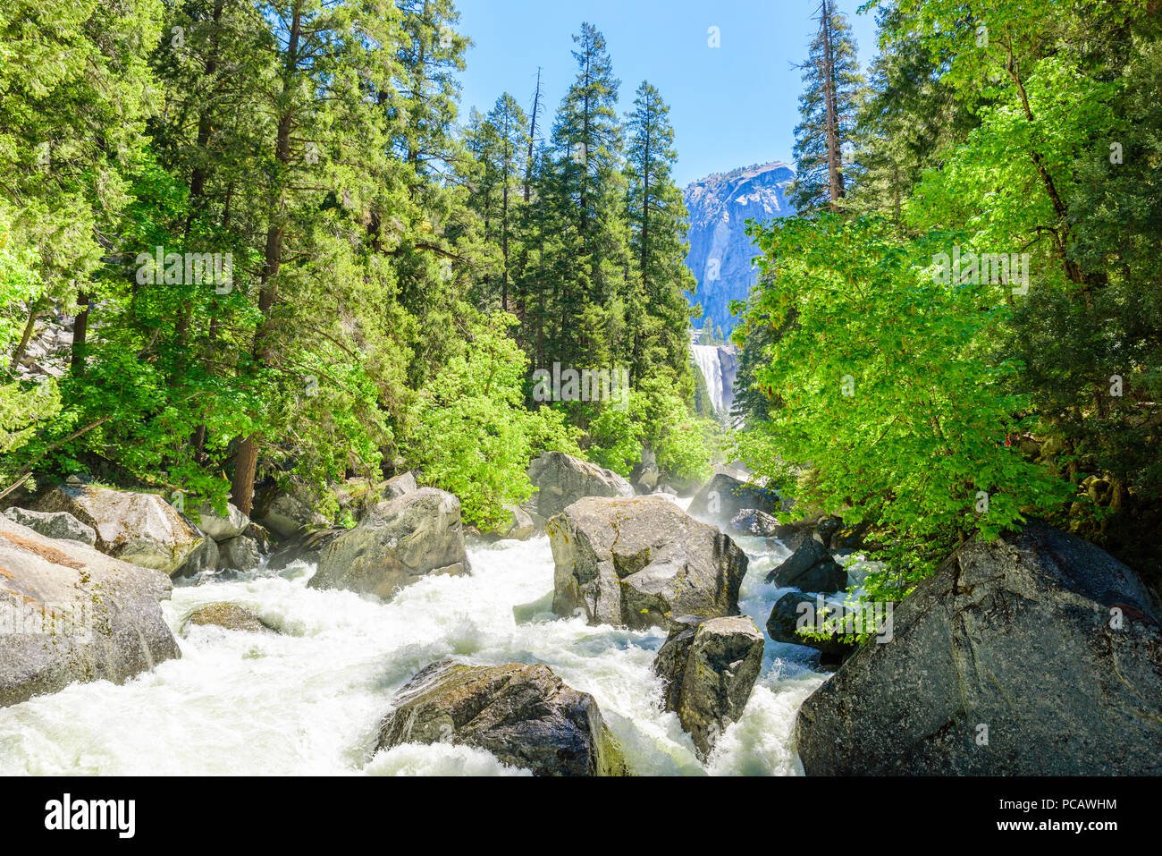 Merced River landscape in Yosemite National Park. Whitewater Rapids ...