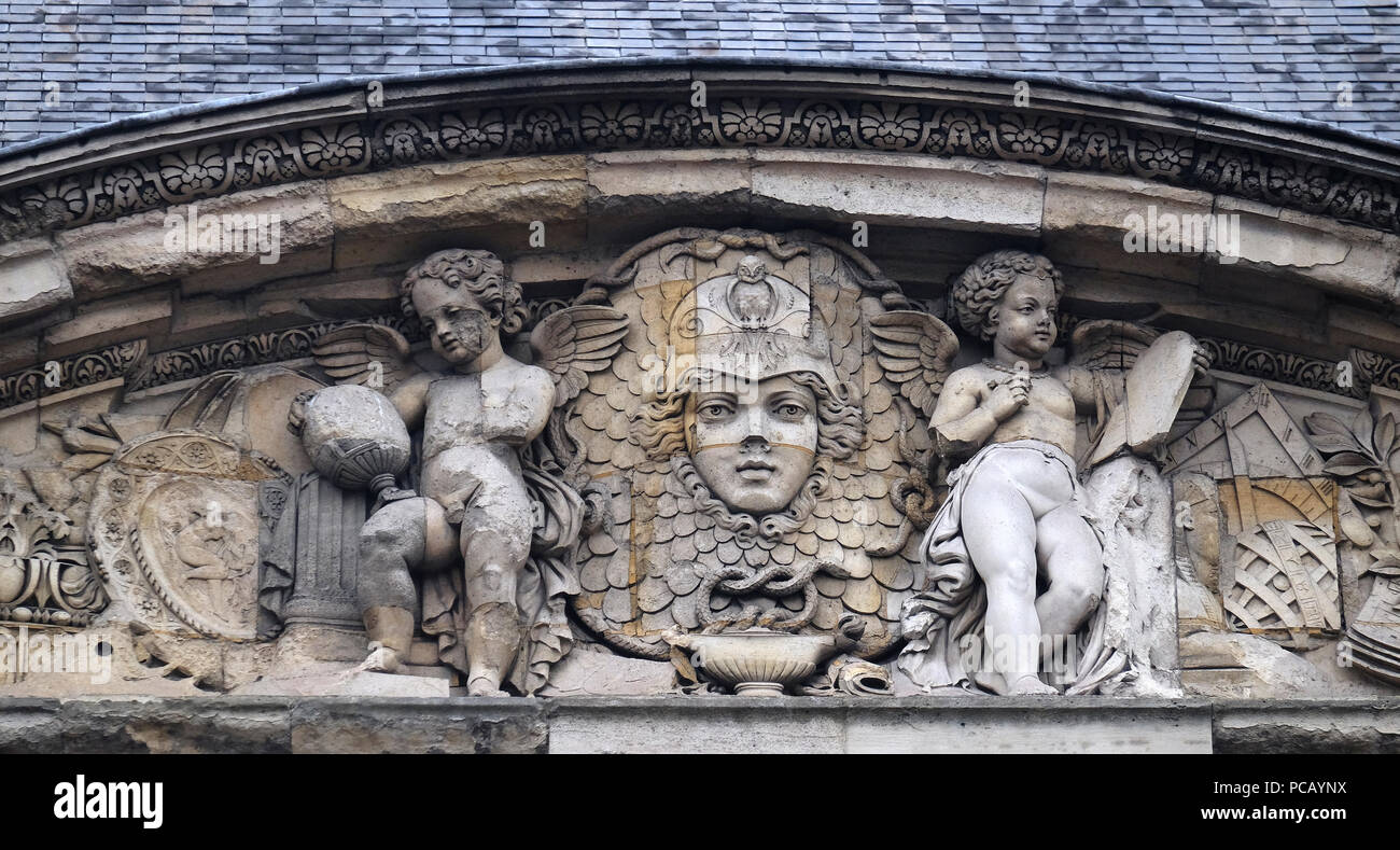 Architectural fragments of Louvre building. Louvre Museum is one of the ...