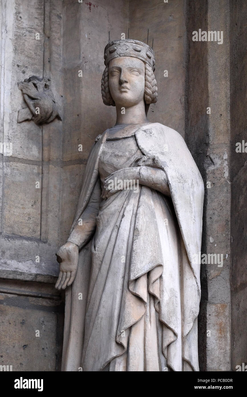 Saint Isabelle of France statue on the portal of the Saint Germain l ...