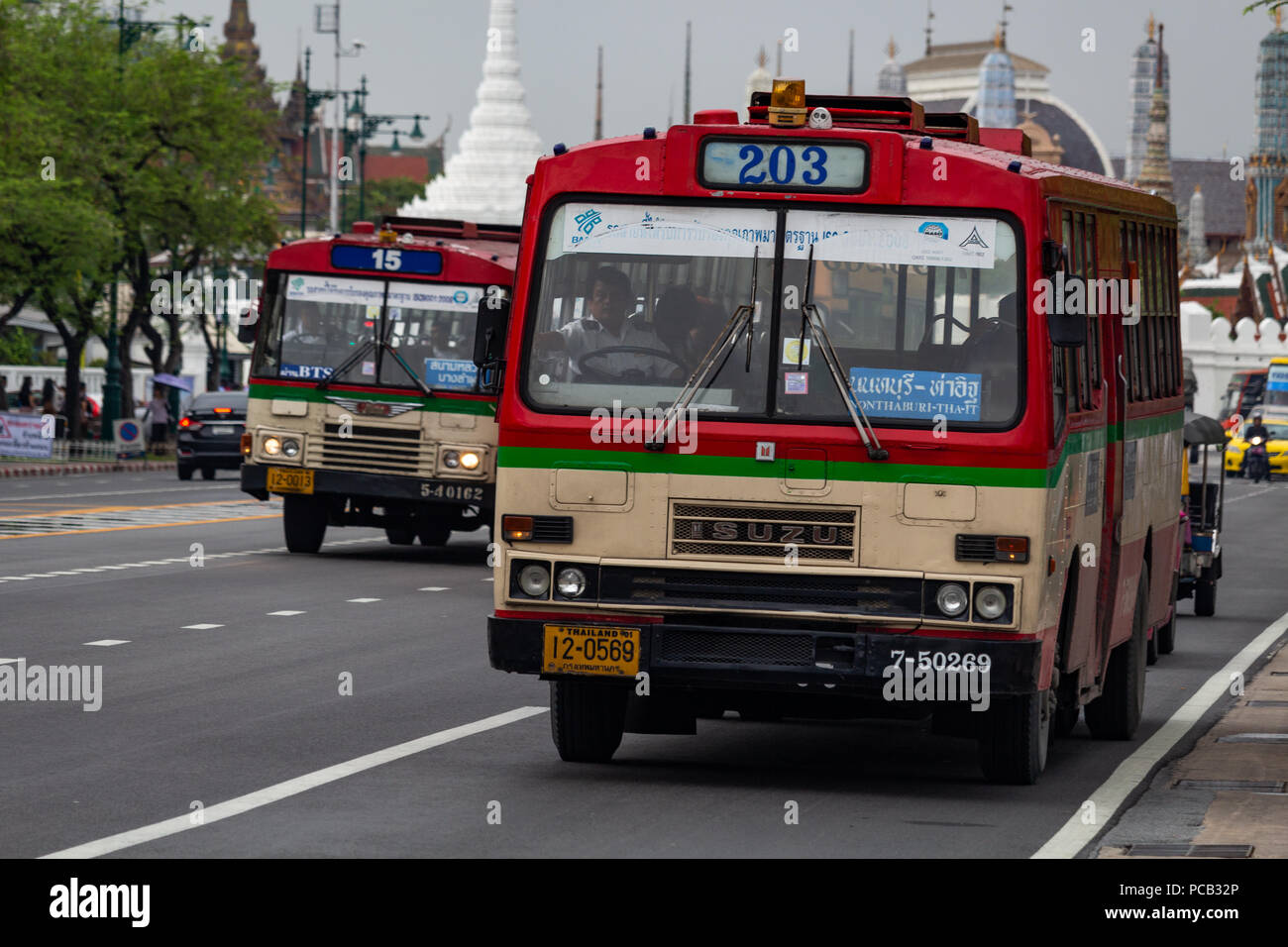Bangkok, Thailand - April 30, 2018: Vintage style bus driving through ...