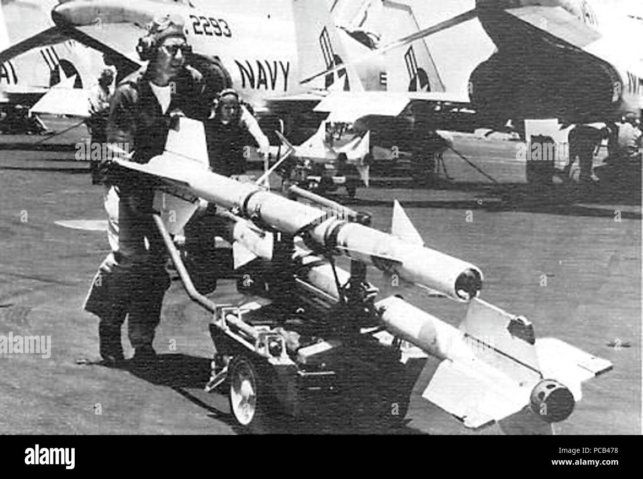 AIM-9B Sidewinder missiles on the flight deck of USS America (CVA-66) 8 ...