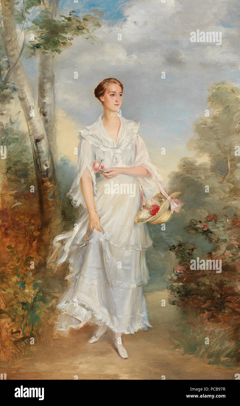 27 Adolf Pirsch - Portrait of a Young Lady with a Basket of Flowers ...