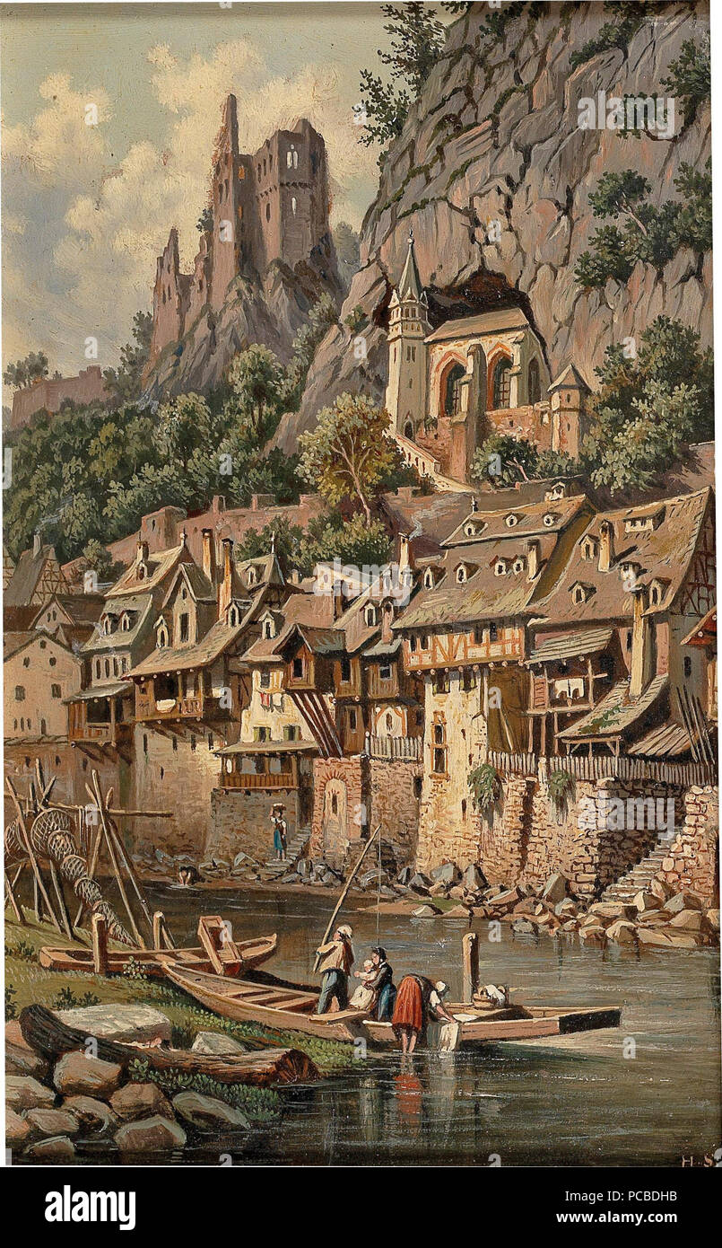 45 Hubert Sattler - View of the Rock Church and Castle Ruins in Idar ...