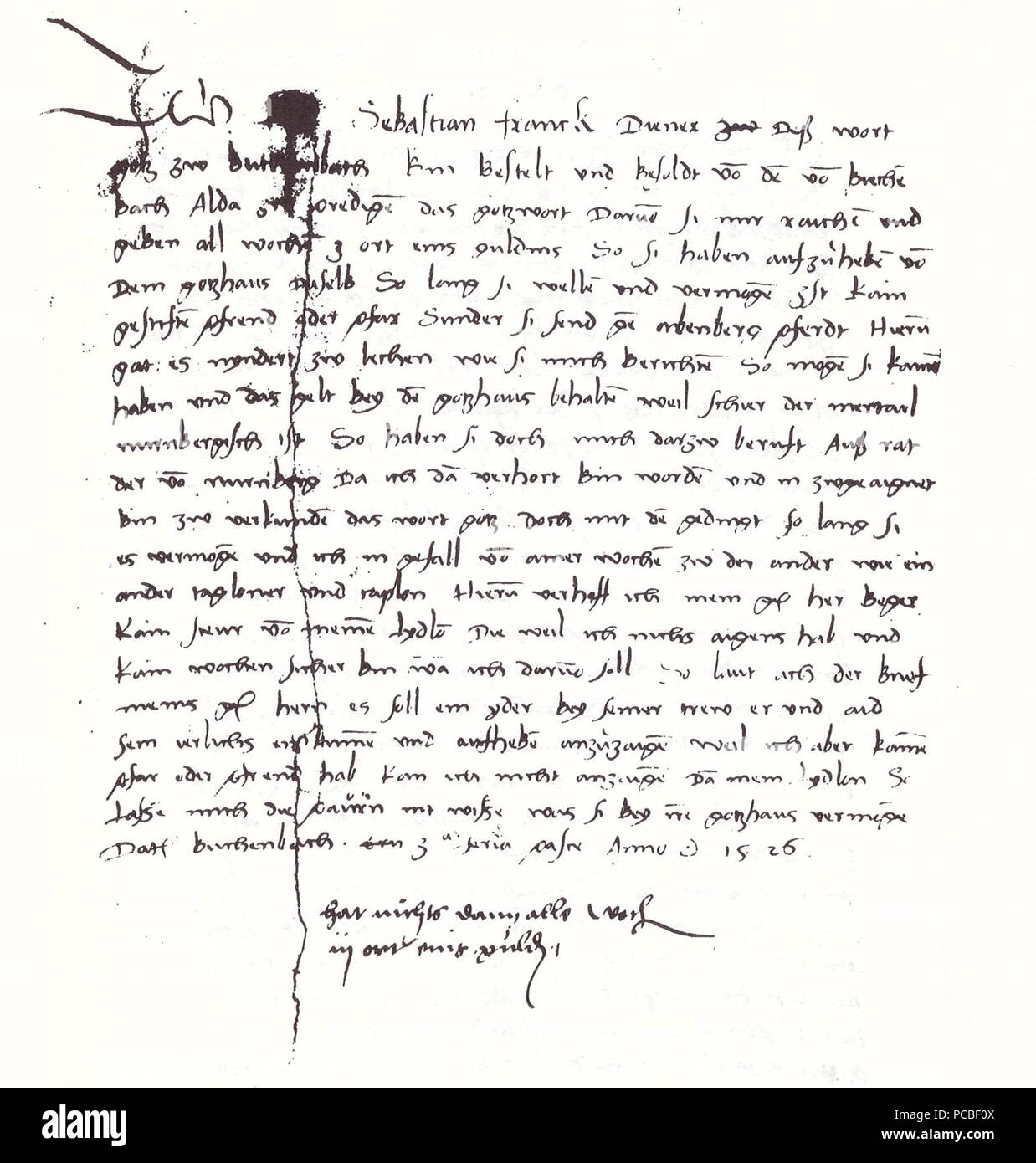 549 Sebastian Franck, Letter of 1526 Stock Photo - Alamy