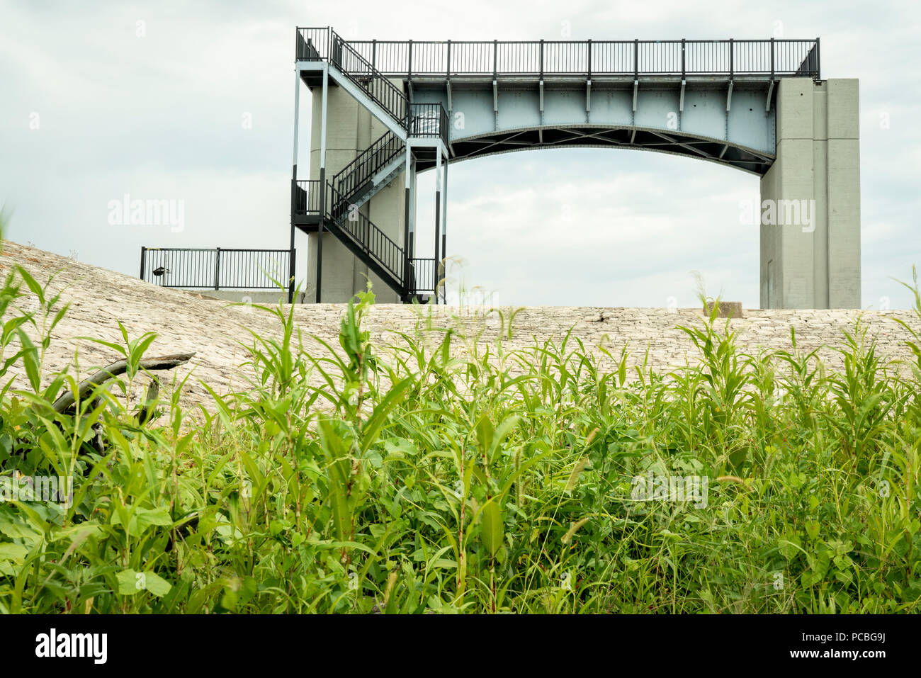 A viewing platform on the remains of Lock and Dam No. 26 near Alton, Illinois on the Upper ...