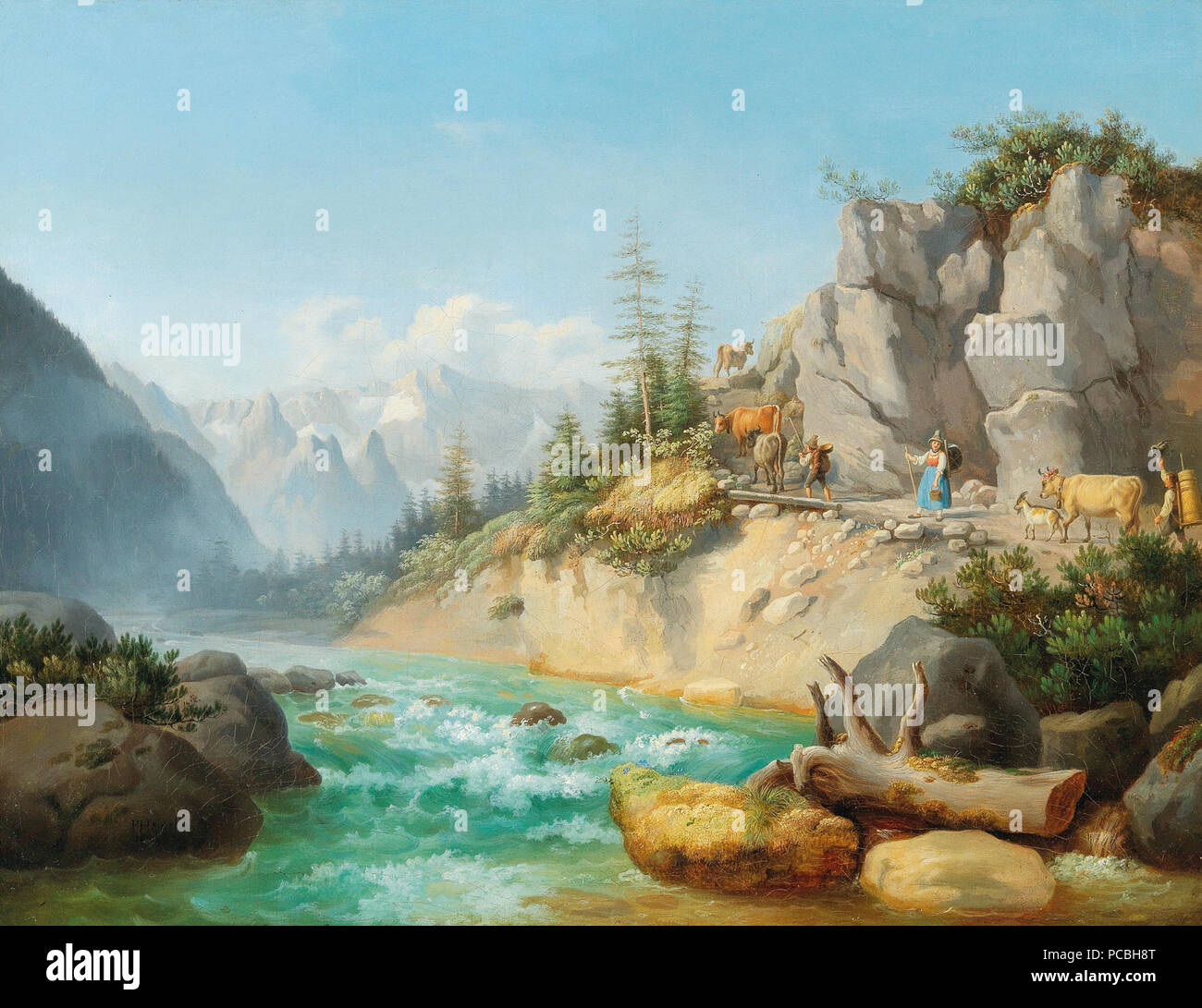 70 Philipp Heinel - Shepherd with his Herd of Animals off to the Alpine ...