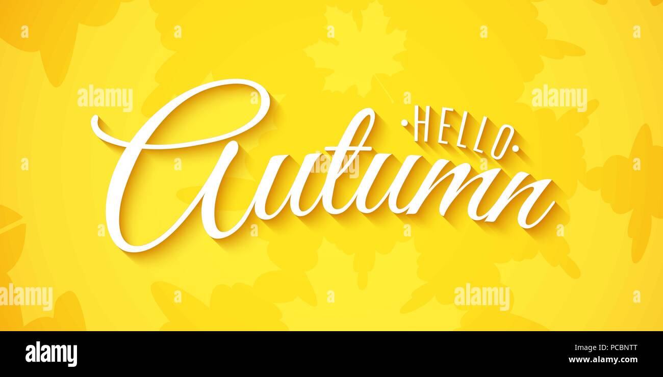 Hello Autumn. Advertising banner. Invitation greeting card. 3D ...