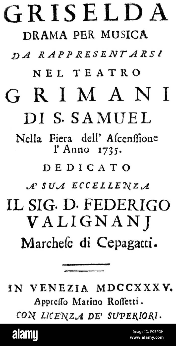 23 Griselda by Vivaldi Libretto Cover Stock Photo - Alamy