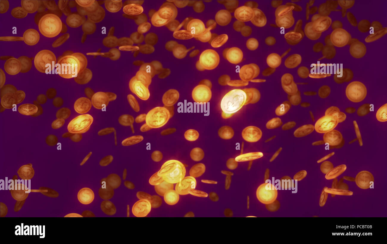 A happy 3d illustration of entertaining golden dollar coins bouncing ...