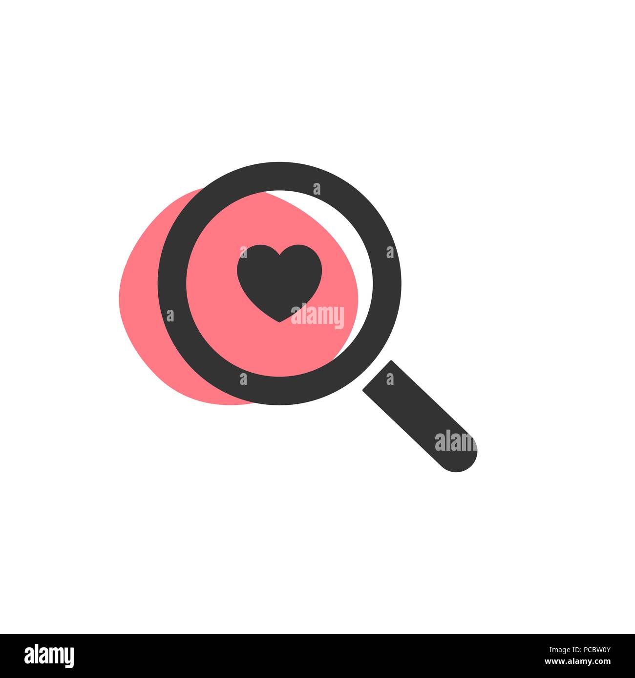 Magnifying glass looking for love isolated web icon. Vector ...