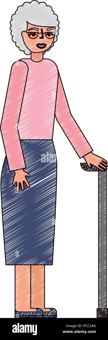 grandma old woman character with stick cane vector illustration Stock ...