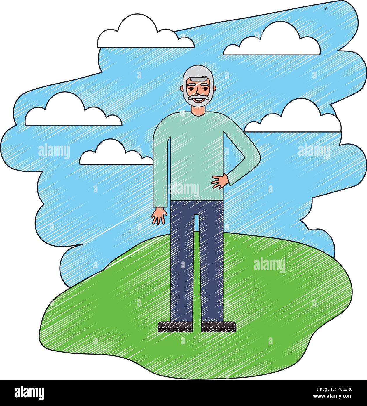 grandfather standing outdoors natural image vector illustration Stock ...